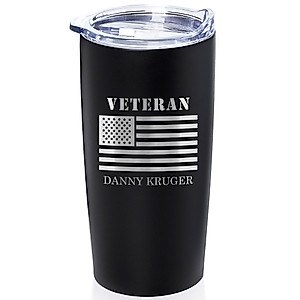 Lifetime Creations Engraved Personalized Veteran Tumbler 20 oz (Black) with American Flag - Custom Veteran Gift for Veterans Day Event, Insulated Stainless Steel Coffee Travel Mug