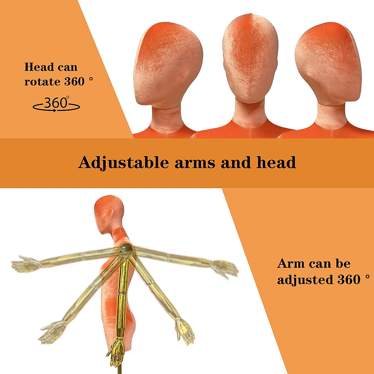 JELIMATE Female Mannequin Torso with Stand Velvet Fabric Display Retail Mannequins Dress Form Model for Boutique Display Manikin with Golden Arms