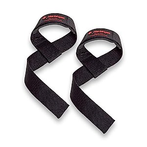 Harbinger Padded Cotton Lift Straps, Black - Soft, Supportive Neotek Wrist Pads - 21.5" Length, 1.5" Width - Reinforced Edges & Heavy-duty Stitching - Cushions Wrists for Lifting Support