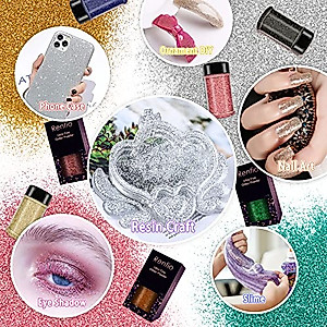 Renfio Ultra Fine Glitter Powder Metallic Resin Glitter 1.75 Oz (50g) PET Flakes Crafts Sequins 1/128" 0.008" 0.2mm Epoxy Chips Flakes for Tumblers Slime Decoration - Deep Black