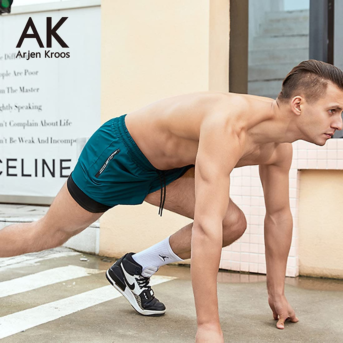 Arjen Kroos 2 in 1 Running Shorts for Men 3 Inch Sports Shorts with Compression Liner 3 Inch Gym Athletic Shorts with Zipper Pocket,GREEN-AK3101,X-Large