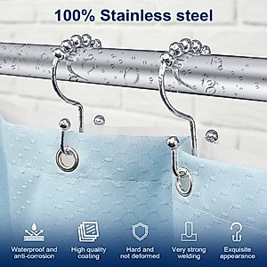 Gidse Shower Curtain Hooks,Sturdy Stainless Steel Double Sided Shower Hooks Rings for Bathroom Shower Curtain Rods Curtains Set of 12 Hooks - Chrome