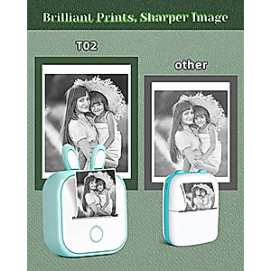 Memoqueen Pocket Sticker Printer T02 Portable Bluetooth Thermal Photo Printer with 3 Rolls Paper for Journal, Memo, Photo,DIY Scrapbook,Travel,Children Women Gifts,Compatible with iOS&Android,Green