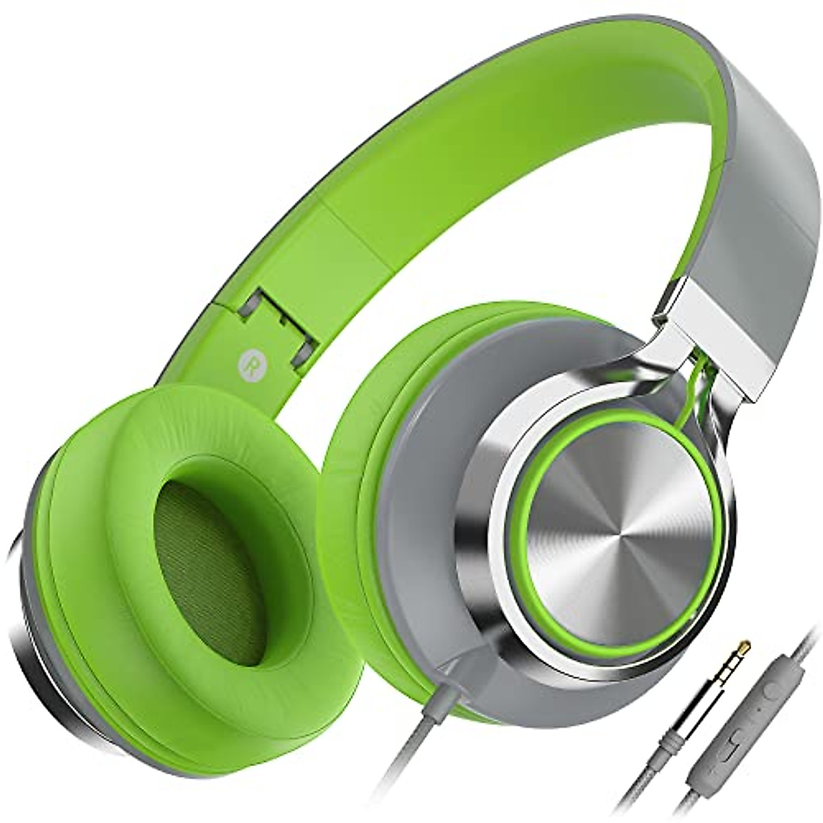 AILIHEN C8 Foldable Wired Headphones with Microphone and Volume Control for Cellphones Tablets Chromebook Smartphones Laptop Computer PC Mp3/4 (Grey/Green)