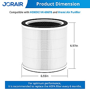 VK-6067B H13 True HEPA Replacement Filters Compatible with HOKEKI VK-6067B and Vremi Air Purifier, 3-in-1 Filtration System, 2 Pack