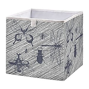 WELLDAY Storage Basket Dragonfly Butterfly Insect Grey Foldable 11 x 11 x 11 in Cube Storage Bin Home Decor Organizer Storage Baskets Box for Toys, Books, Shelves, Closet, Laundry, Nursery
