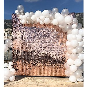 Shimmer Wall Backdrop Sequin Backdrop-24 Packs Rose Gold Panels Square Shimmer Wall Backdrop for Backdrop Photography Wedding Party Wall Panel