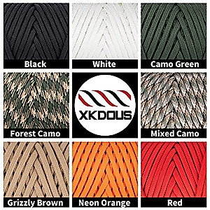 XKDOUS 550 Paracord 50ft Black Parachute Cord, 100% Nylon 7 Strand Inner Core Type III Tactical Paracord Rope, Outside Survival Gear for Bracelets, Lanyards, Handle Wraps, Camping & Hiking