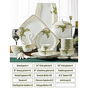 Porcelain Dinner Service,Stylish Ceramics Dinner Sets, Cereals Bowl & Soup Pot & Plate | 58 Pieces Bone China Dinnerware Set for Wedding Gifts and Family Gathering