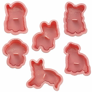 3D Dog Shaped Cookie Stamps Set, 6 pcs of Food Grade Plastic Doggy Stamping Cookie Cutters Fondant Stamper Set for Baking (Pink)