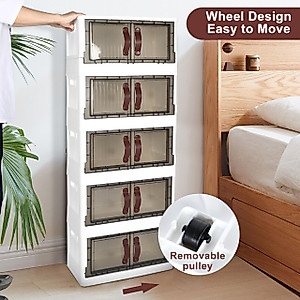 YSSOA Plastic Storage Bins with Lids, 50Gal-5 Tiers, White-Clear Brown Door