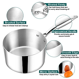 TeamFar 3qt Saucepan with Lid, Stainless Steel Tri-ply Pasta Sauce Milk Pan Small Cooking Pot with Ergonomic Handle, for Induction/Gas/Electric/Ceramic, Healthy & Heavy Duty, Dishwasher Safe