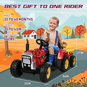 Kids Ride on Tractor with Remote Control, 12V Battery Powered Electric Tractor for Kids Bluetooth Music/USB, 3-Gear-Shift, Safety Belt, 25W Dual Motors, 7-LED Lights