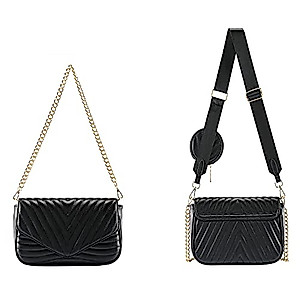 Ayliss Women Multipurpose Small/Medium Crossbody Bags Shoulder Handbag Coin Purse Trendy Clutch Evening Bag PU Leather Chain (Black)