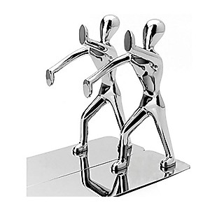 Winterworm Fashion Creative Stainless Steel Decorative Small Humanoid Bookend Pair Kung Fu Kungfu Man Book Organizer Metal Bookends Book end Book File Home Office Library Decoration Birthday Gift
