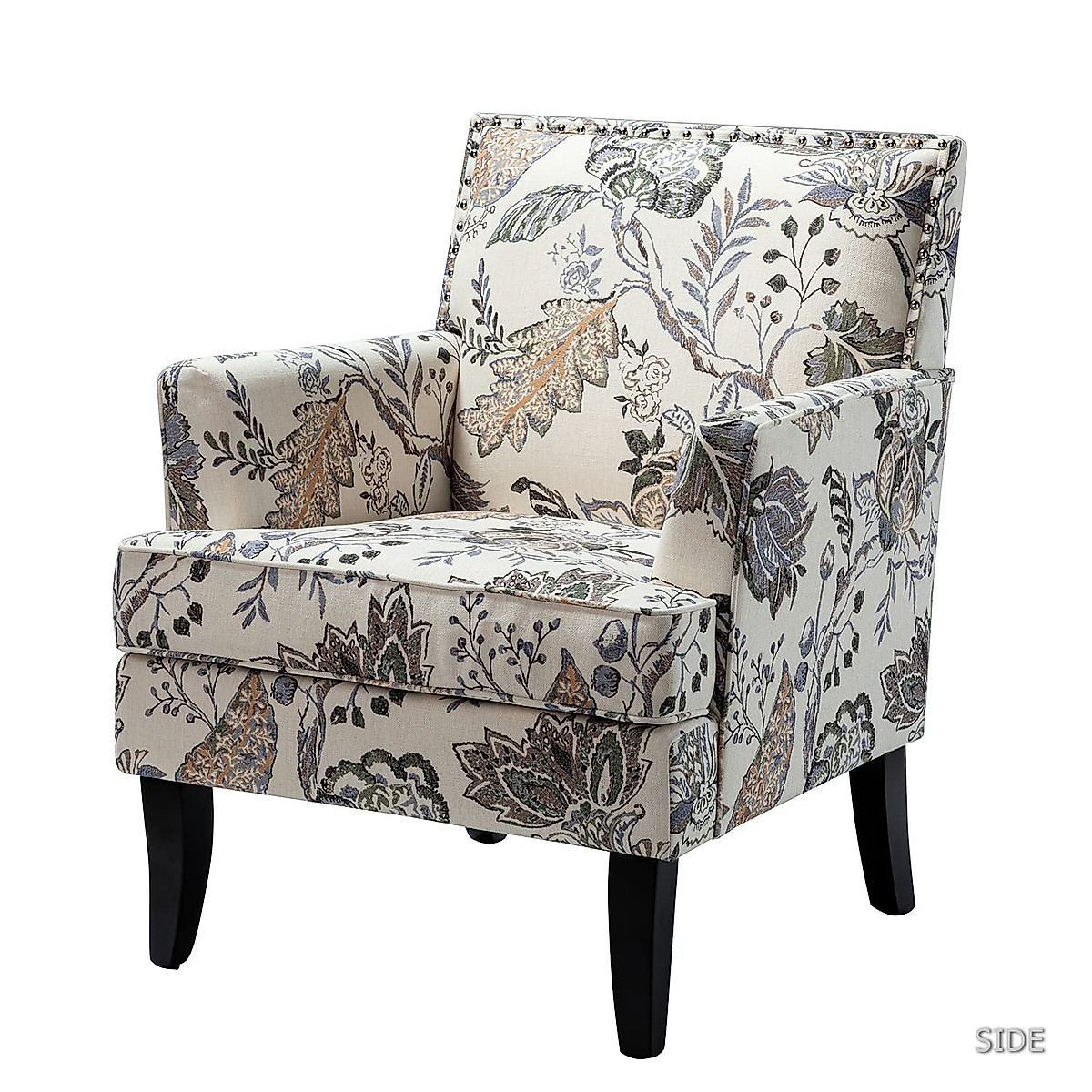 HULALA HOME Modern Accent Chair with Arms and Wooden Legs, Floral Patterned Accent Chair Armchair High Back Rest, Padded Armrest and Comfortable Cushioned Seat for Living Room (Orange Grey Floral)