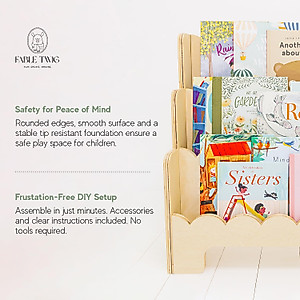 Wooden Kids Bookshelf w/Scalloped Edges - Perfect Height 3-Tier Montessori Bookshelf for Kids - Durable Childrens Bookcase for Kids Room or Playroom - Toddler Bookshelf Rack - Baby Book Shelf Nursery