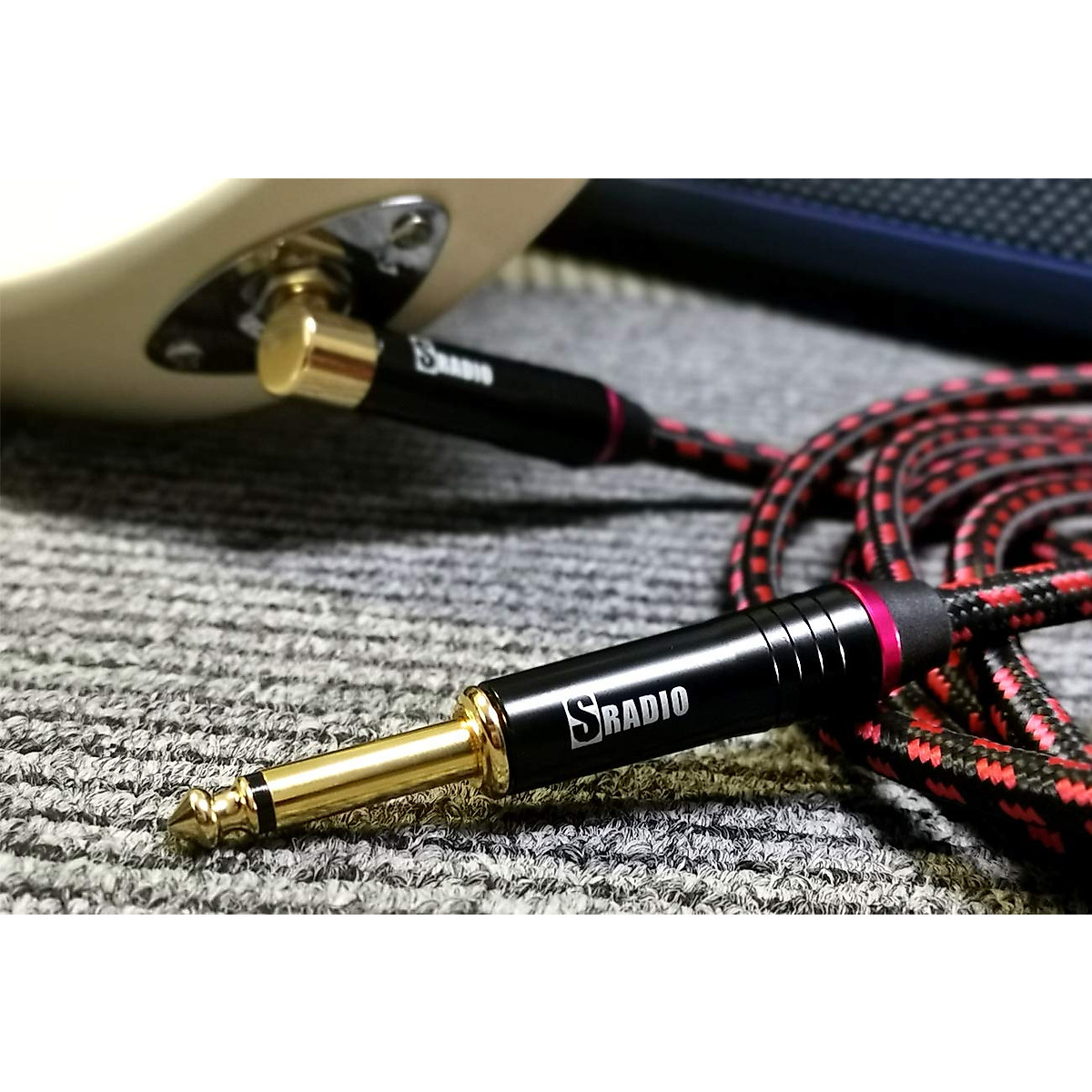 SRADIO Guitar Instrument Cable 20 Foot, AMP Cord Straight 1/4-Inch TS to Straight 1/4-Inch TS Guitar Cable 20FT with Gray Tweed Cloth for Electric Guitar，Bass，Keyboard