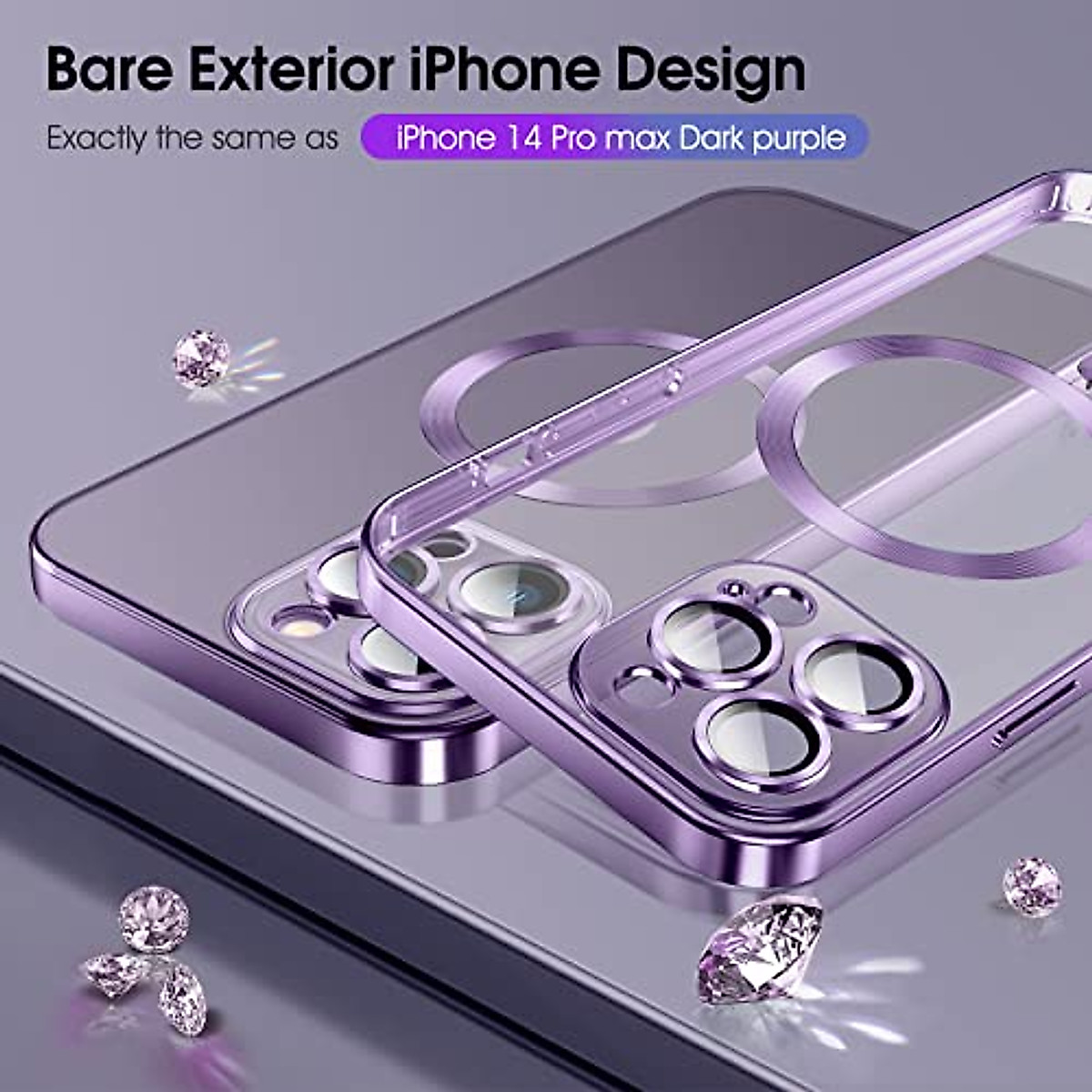Magnetic Clear for iPhone 14 Pro Max Case with MagSafe [Integrated Camera Glass] Women Phone Case [Original iPhone Exterior] Silicone Cover Slim Thin [Non-Yellowing] Anti-Fingerprint Scratch Men