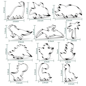 12PCS Dinosaur Cookie Cutters Set - ISZW Stainless Steel Metal Dinosaur Theme Shapes Baking Mold for Kids Baking, Metal Cookie Cutter Molds for Kids Birthday Party DIY Cake Decoration