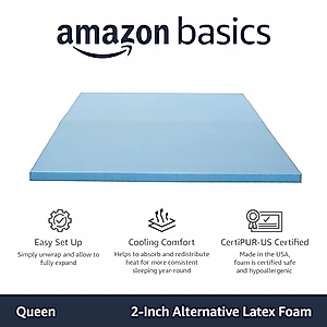 Amazon Basics Queen Mattress Topper, Cooling Gel-Infused, CertiPUR-US Certified, 2 Inches, Blue