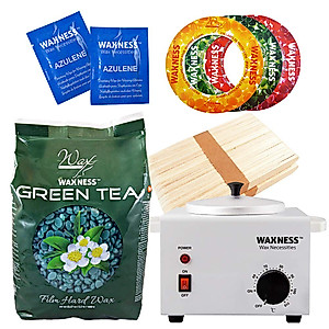 Waxness Green Tea Stripless Waxing Kit with 35.27 oz / 1 kg Wax