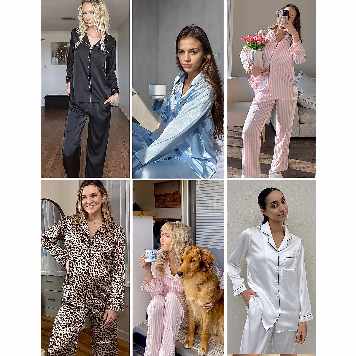 Ekouaer Silk Satin Pajamas Women's Long Sleeve Pj Set Soft Button Down 2 Piece Sleepwear Loungewear Pink Striped,M