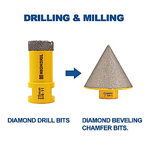 HIGHDRIL Diamond Drill bits kit with 5/8-11 for Porcelain Porcelain Tile Ceramic Marble Brick Concrete Vacuum Brazed Hole Saw (25/35/45/65/75mm+20mm Finger Bits+50mm Beveling Chamfer Bit)