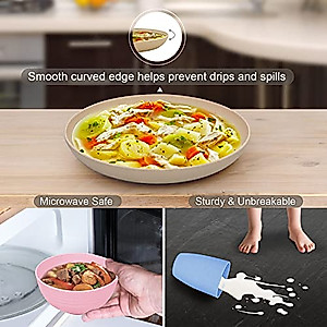 Wheat Straw Dinnerware Sets - Unbreakable Dinnerware Dishes Set for 4 (28-Pc) - Adult & Kids Plates and Bowls Sets - Plastic Plates Reusable, Cups, Cereal Bowls - Microwave Safe