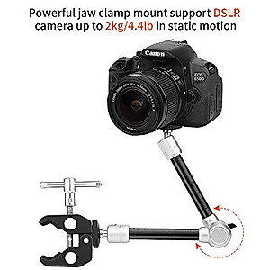TOAZOE 11'' Articulating Friction Magic Arm Super Clamp Mount with Phone Holder GoPro Adapter, Adjustable Camera Mount Kit for DSLR Camera, LCD Monitor, Camcorder, Video Vlog Rig, Smartphone, GoPro