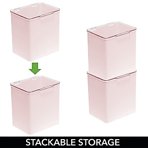 mDesign Plastic Stackable Box Household Storage Container with Attached Hinged Lid - Organizer for Entryway, Mudroom, Closet, Kitchen, Bathroom, Garage Kid's Room, Craft, 4 Pack - Light Pink/Clear