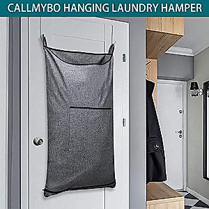CALLMYBO Hanging Laundry Hamper, Hanging Hamper with Free Hanging Hooks, Space Saving Hanging Laundry Hamper Bag (1 Mid Heather Grey + 1 Pop Heather Grey)