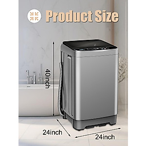 KRIB BLING Full Automatic Washing Machine 25lbs Compact Portable Washing Machine with LED Display, Drain Dump, 10 Wash Programs and 8 Water Levels Ideal for Dorms, Apartments, RV, Grey