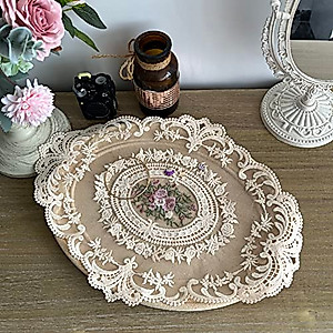 2PACK Retro French Style Lace Placemats Fashionable Embroidered Cup Mat vase mat 12”x16”,Beige