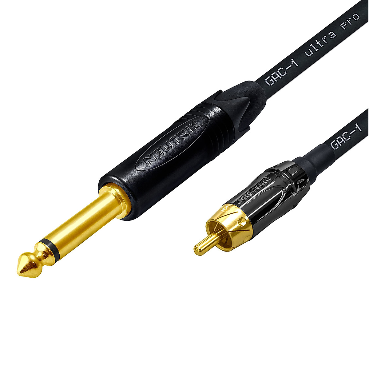 WORLDS BEST CABLES 40 Foot – TS to RCA Cable – Gotham GAC-1 Ultra Pro Low- Capacitance Instrument Cable & Neutrik NP2X-B & Amphenol ACPL-CBK Gold Plugs - CUSTOM MADE