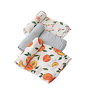 Red Rover Kids Cotton Muslin Swaddle - 47” x 47”- 100% Cotton – Machine Washable – Softer with Every Wash – Playful Designs - Soft, Breathable & Lightweight – Unisex - 3 Pack (Peachy)