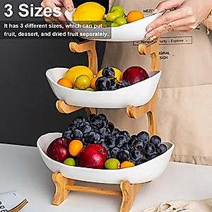 Jessie 3 Tiered Fruit Bowls Wooden Stand Ceramics Tiered Tray Decor Serving Fruit Cup Cake Dessert for Party Wedding Farmhouse (White Porcelain)