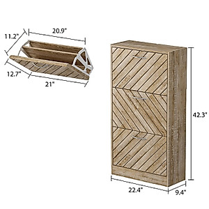 FAMAPY Modern Shoe Cabinet with 3 Flip Drawers, Freestanding Shoe Storage Cabinet, Slanted Design, Shoe Storage Organizer for Hallway Entryway Light Brown (22.4”W x 9.4”D x 42.3”H)