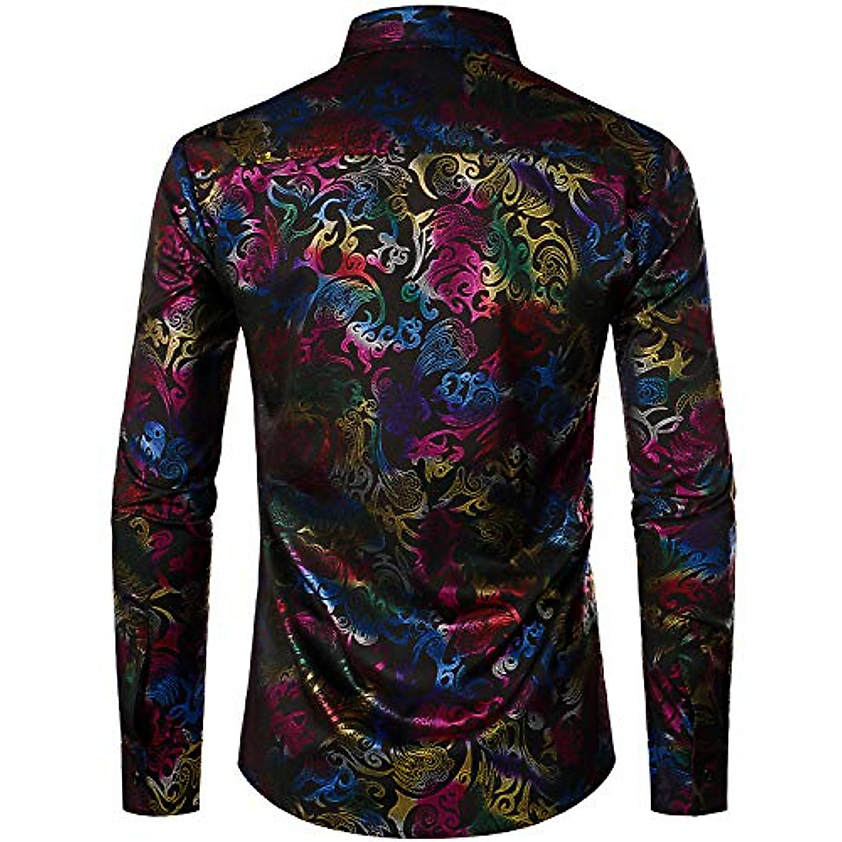 ZEROYAA Men's Luxury Prom Design Slim Fit Long Sleeve Button up Party Dress Shirts ZZCL48 Black Multicolored Large