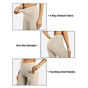 Promover Womens Bootcut Yoga Pants with Pockets High Waisted Flare Casual Work Pants (Khaki, L)