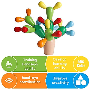 SGVV90 Wooden Balancing Cactus Travel Size,Made from Rubberwood and Non-Toxic Paints and Dyes,Fun and Educational Activity Puzzles Montessori Toys for Toddler Kids