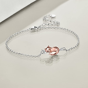 ONEFINITY Fox Bracelet 925 Sterling Silver Tree Branch Origami Fox Bracelet Jewelry for Women