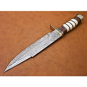 Custom Damascus Hunting Knife Camping Knife With Burl Wood Handle