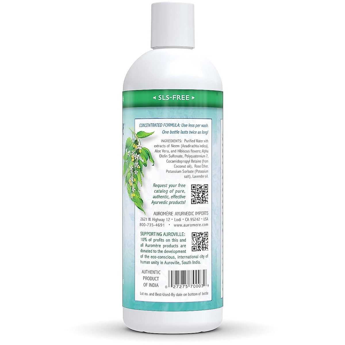 Auromere Ayurvedic Shampoo, Aloe Vera Neem - Vegan, Cruelty Free, Non-GMO, Natural, Gluten Free, Sulfate Free, Paraben Free for Dry to Normal Hair (16 fl oz), 1 Pack