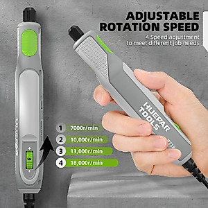 Huepar Tools Rotary Tool kit, Rotary Tool Set with Stand, 51 PCS Accessories(Keyless Chuck), 4 Variable Speed18,000RPM, Ideal for DIY, Woodwork & Hobby Craft, Dremel Compatible - RT18