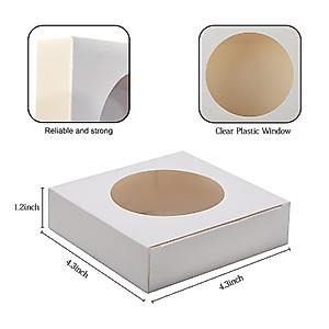 Bssay 60Pcs Small Soap Packaging Boxes 4.3x4.3x1.2 Inch,White Square Paper Boxes Gift Wrapping Box with Round Clear Window for Bakery Cookies Cake Candy Soap Packaging Birthday Gift Boxes（White）