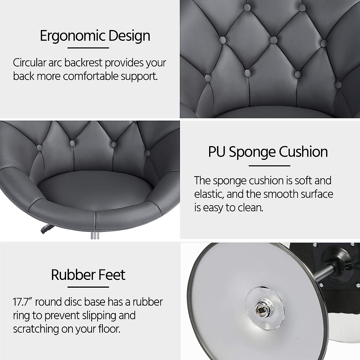 Yaheetech Swivel Accent Chair Height Adjustable Modern Round Back Tilt Chair with Chrome Frame for Lounge, Pub, Bar - Dark Grey