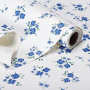 RAY STAR Shelf Liner, 18 Inch x 8 Feet Non Adhesive Blue Floral Kitchen Cabinet Liner for Pantry Drawer Vanity, Strong Grip Non Slip Waterproof, Shelf Liners for Kitchen Cabinets Cupboard