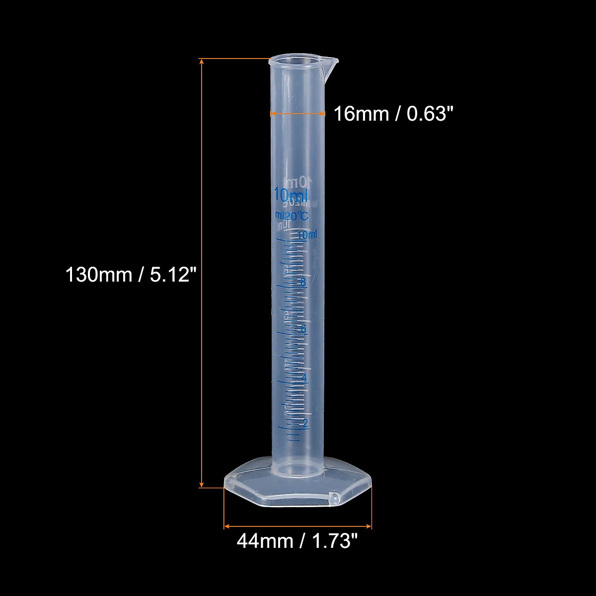 uxcell Plastic Graduated Cylinder, 10ml Measuring Cylinder, Test Tube Beakers, 2-Sided Metric Marking, Clear Hex Base for Lab Home 10Pcs