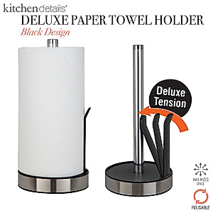 Kitchen Details Easy Tear Deluxe Paper Towel Holder Dispenser with Suspension Arm, Free Standing, Counter Top, Holds 1 Jumbo Roll, Black